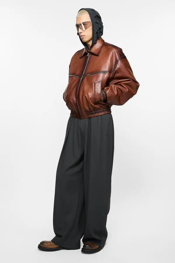 Acne Studios ブラウンレザーライダースジャケット　46 Acne Studios Brown Leather Shearling Biker Jacket Size 36 FR